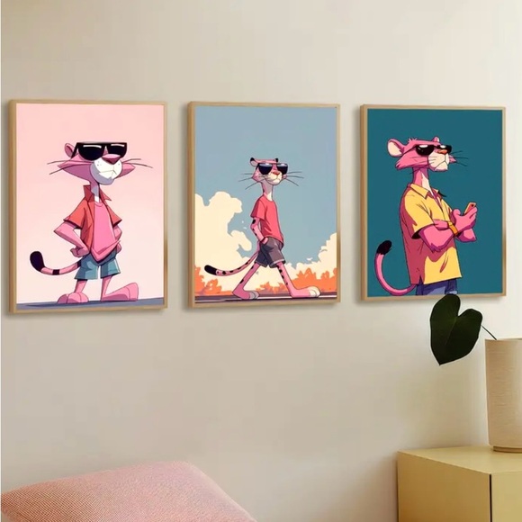Art | Art Canvas 3pcs Pink Panther Cartoon Modern Retro Art Deco Style ...